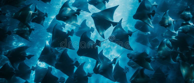 Generative AI Illustration a School of Sting Rays Under the Ocean ...