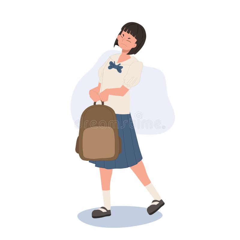 School Stress Concept. Thai Student in Uniform with a Heavy Bag Stock ...