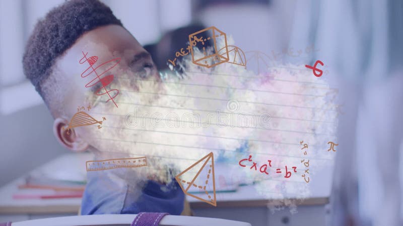 In School, Student Analyzing Mathematical Equations with Diagrams ...