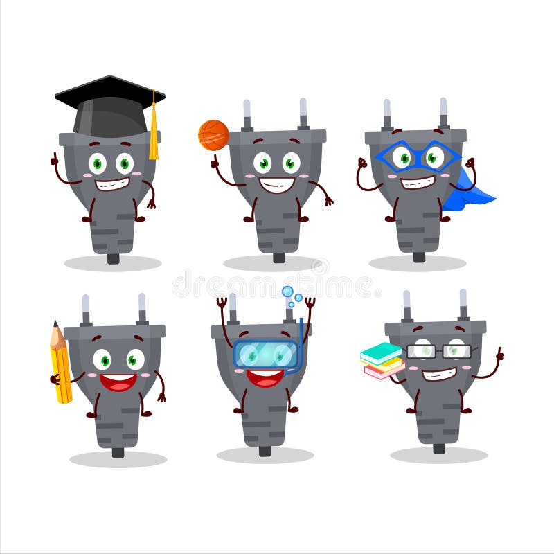 School Student of Black Plug Cartoon Character with Various Expressions ...