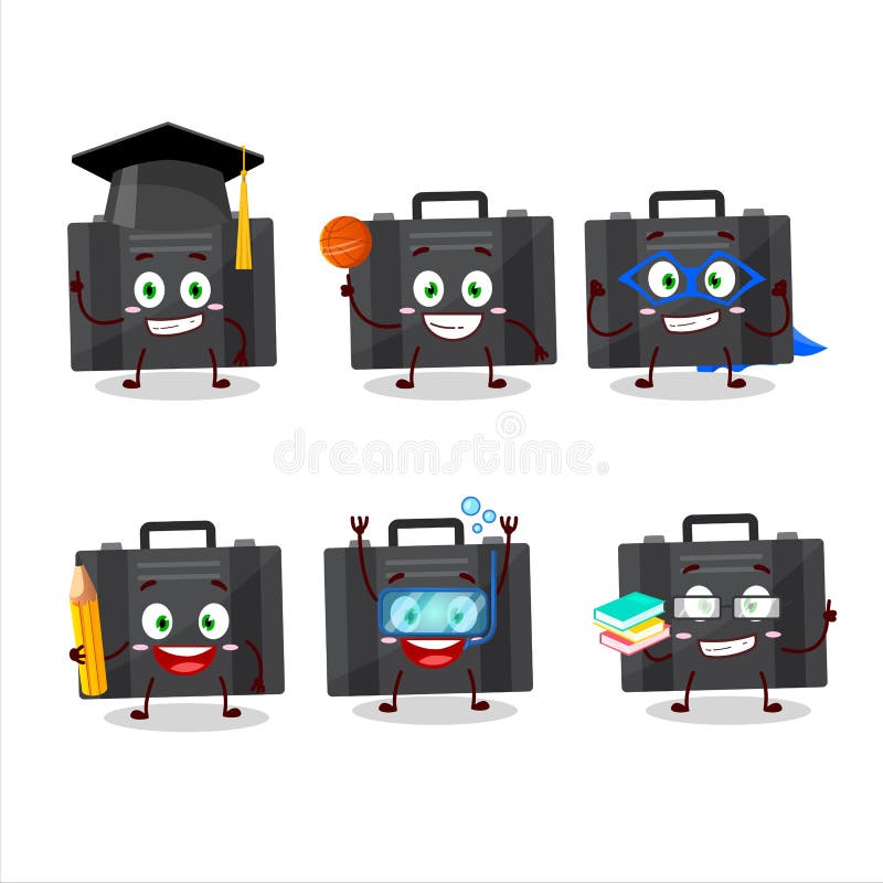 School Student of Black Suitcase Cartoon Character with Various ...