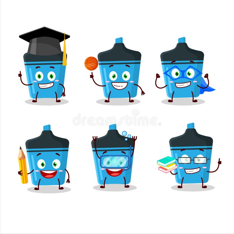 Blue Highlighter Cartoon Character with Love Cute Emoticon Stock Vector ...