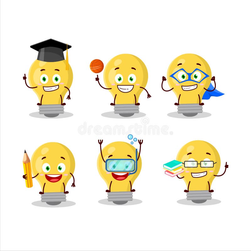 School Student of Bulb Lamp Cartoon Character with Various Expressions ...