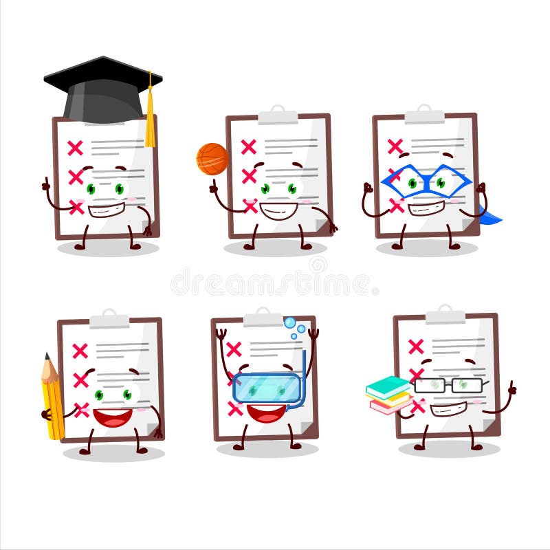 School Student of Clipboard with Cross Check Cartoon Character with ...