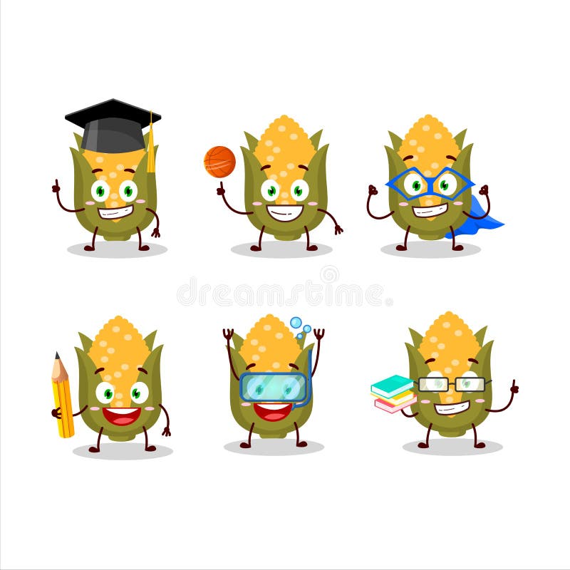School Student of Corn Cartoon Character with Various Expressions Stock ...