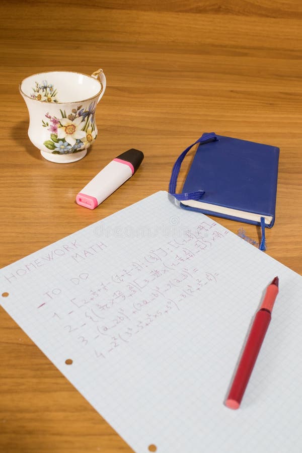 School, a Student is Math Homework with a Notebook, a Pen a Stock Photo ...