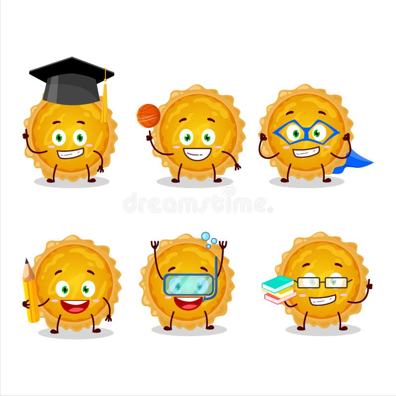 School Student of Egg Tart Cartoon Character with Various Expressions ...