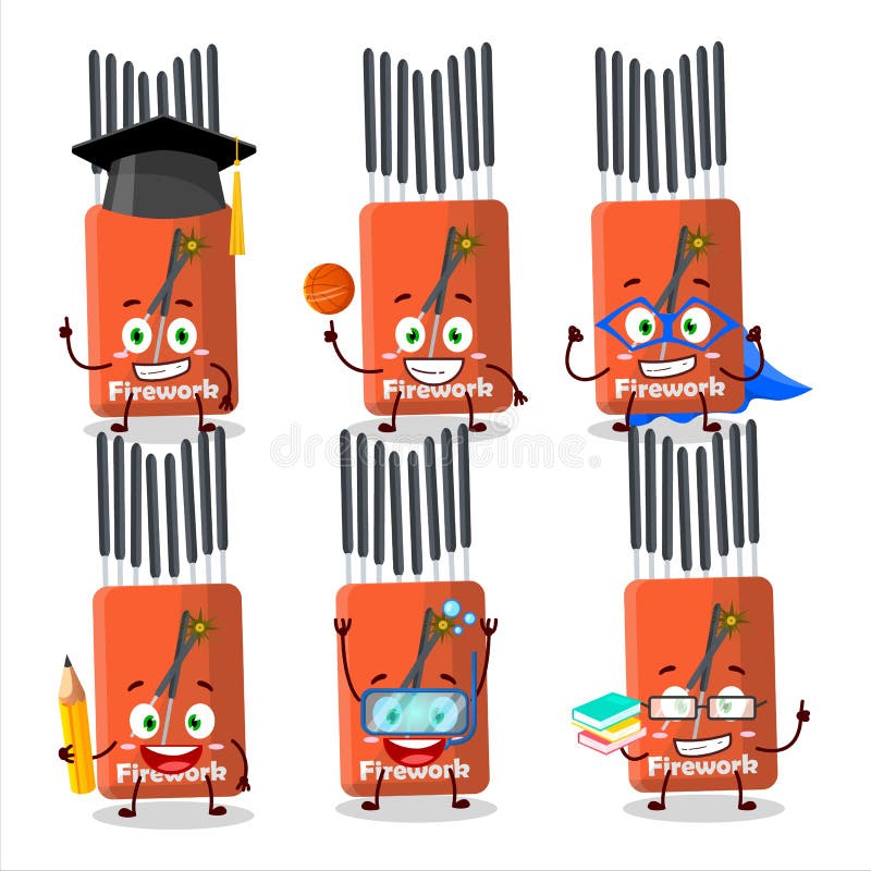 School Student of Firework Cartoon Character with Various Expressions ...