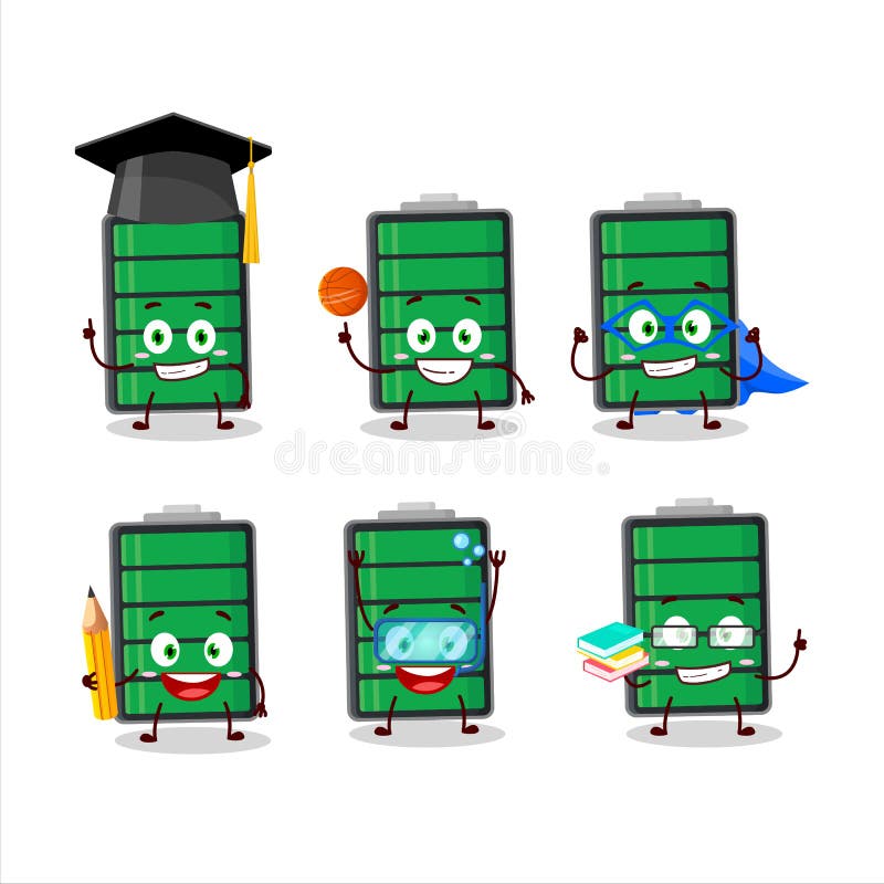 School Student of Fully Charge Battery Cartoon Character with Various ...
