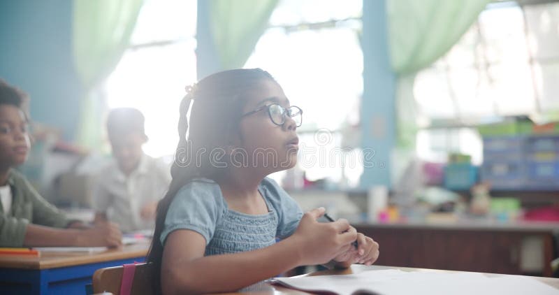 School, Student and Girl with Answer, Writing and Learning in Class ...