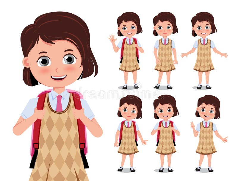 School Girl Student Character Vector Set. Student Girl for Back To ...