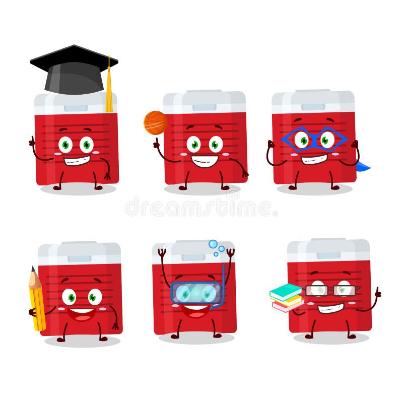 School Student of Ice Cooler Cartoon Character with Various Expressions ...