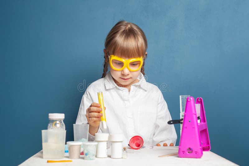 School Student Little Girl Learning Science. Science Education Concept ...