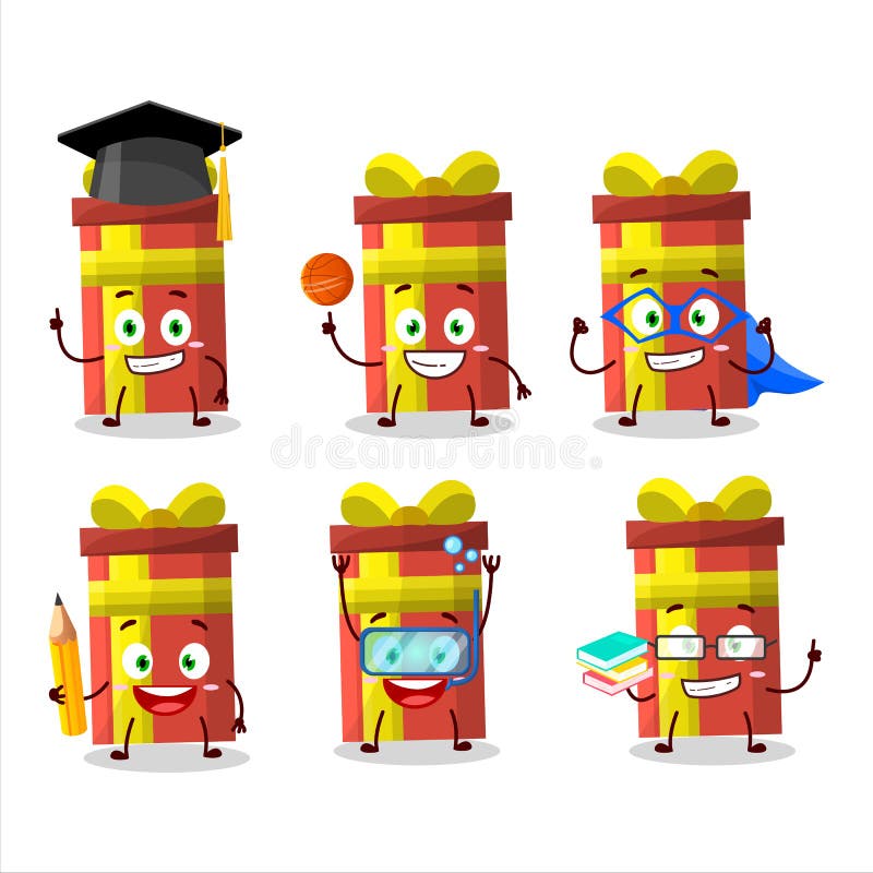 School Student of Long Gift Box Cartoon Character with Various ...