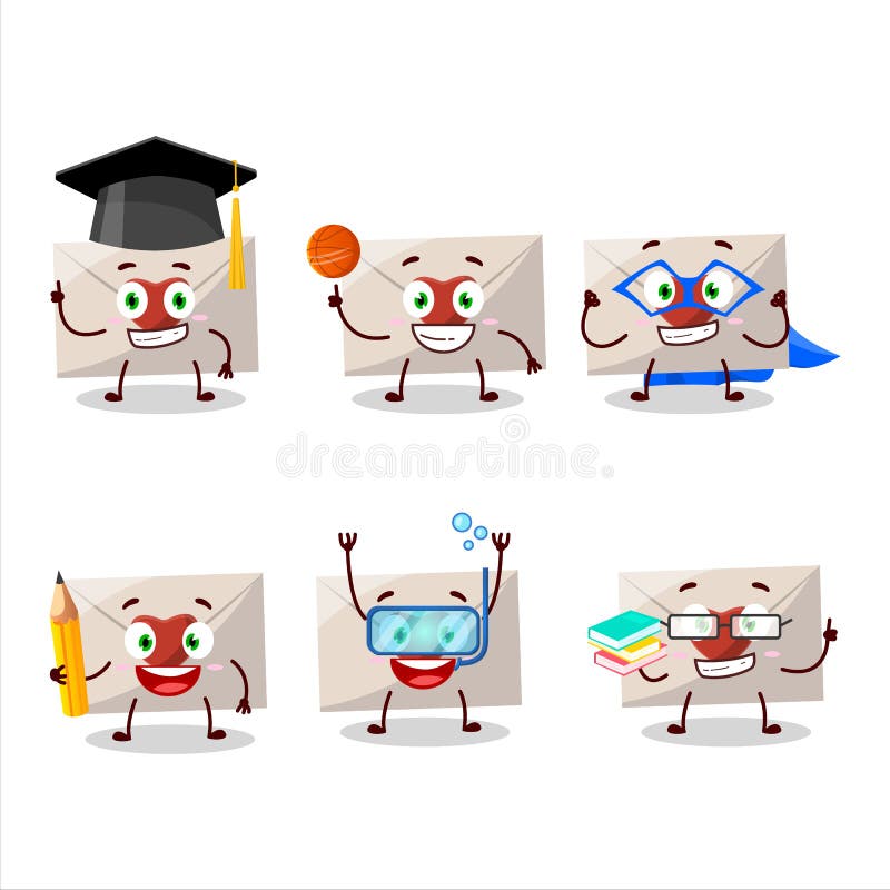School Student of Love Envelope Cartoon Character with Various ...
