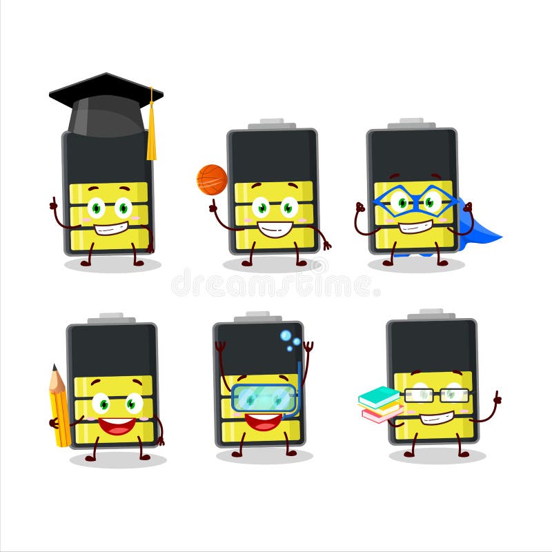 School Student of Medium Battery Cartoon Character with Various ...