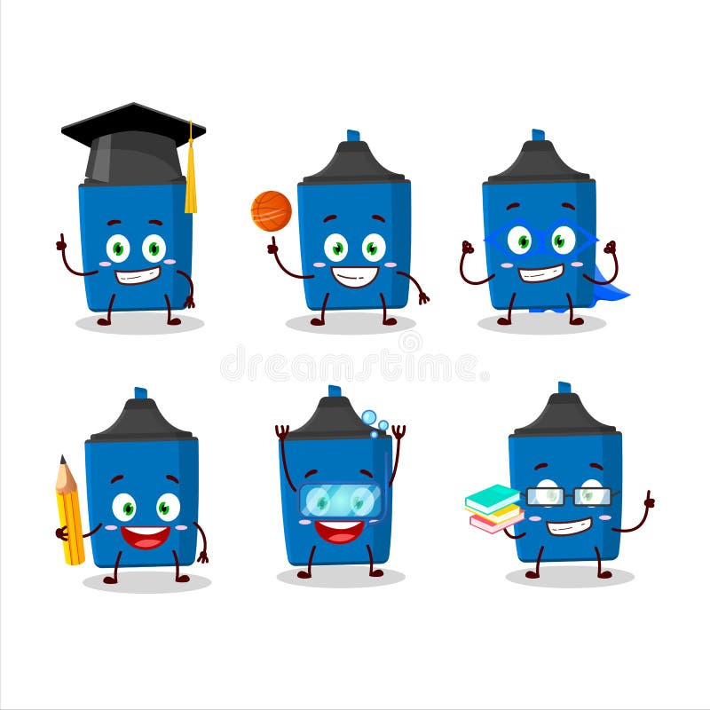 School Student of New Blue Highlighter Cartoon Character with Various ...