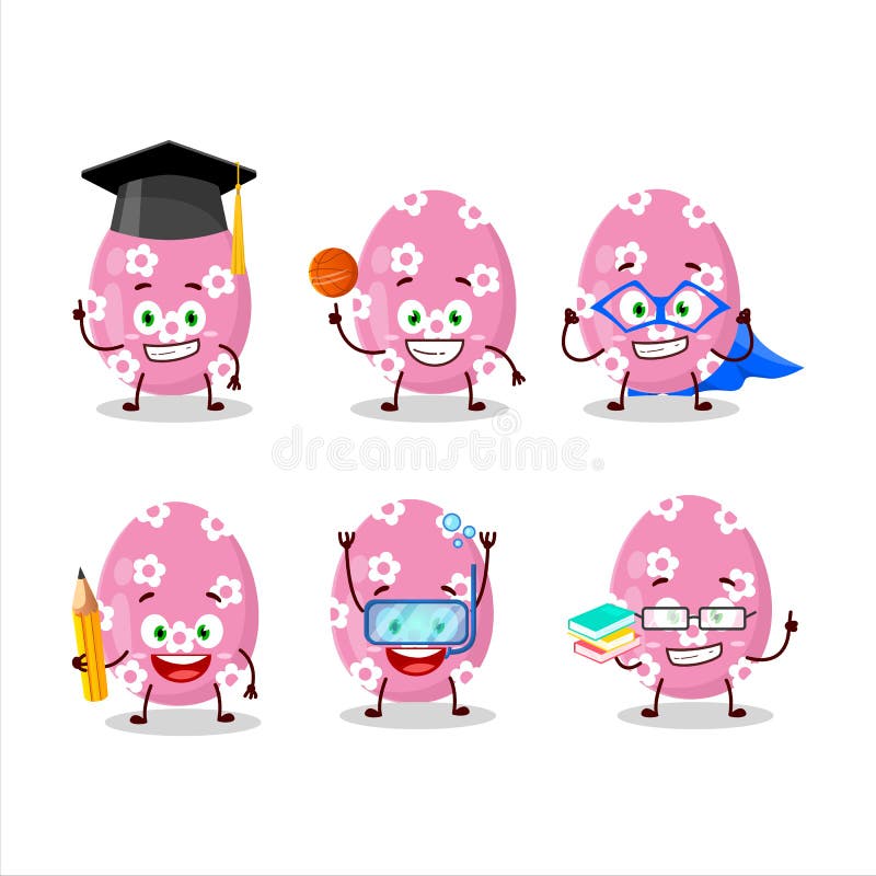 School Student of Pink Easter Egg Cartoon Character with Various ...