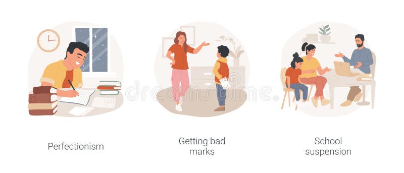 School Student Problems Isolated Cartoon Vector Illustration Set. Stock ...