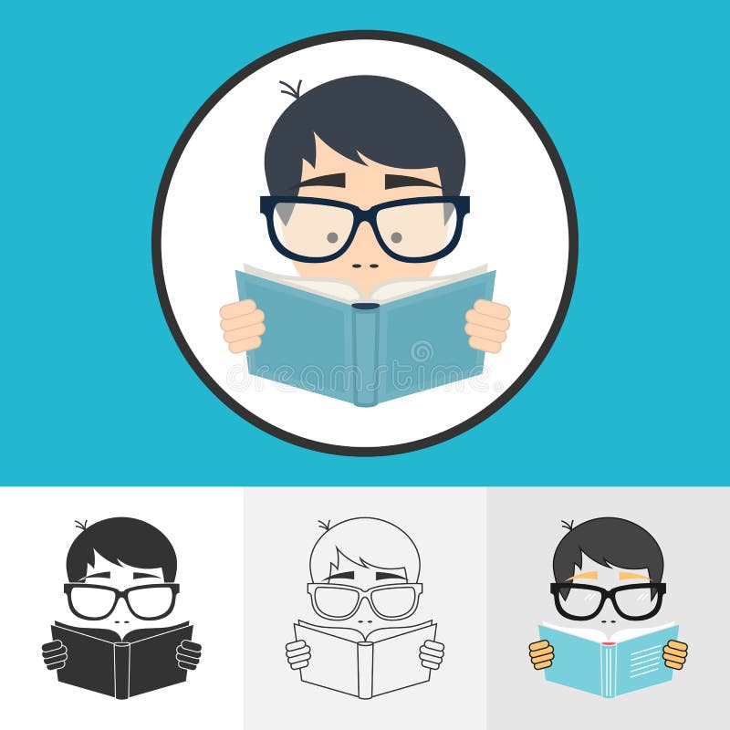 School Student Reading Book Icons Set Stock Vector - Illustration of ...