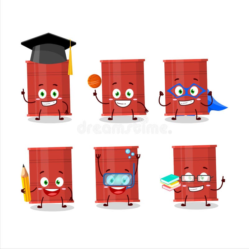 School Student of Red Barrel Cartoon Character with Various Expressions ...