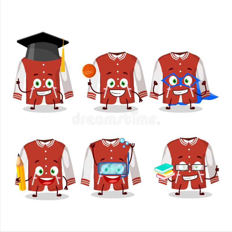School Student of Red Baseball Jacket Cartoon Character with Various ...