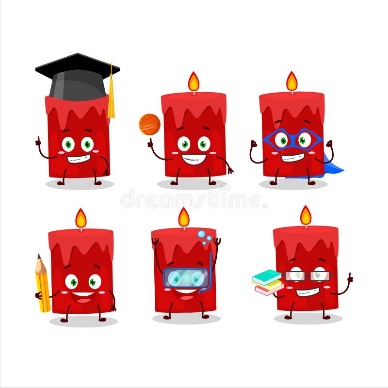 School Student of Red Candle Cartoon Character with Various Expressions ...