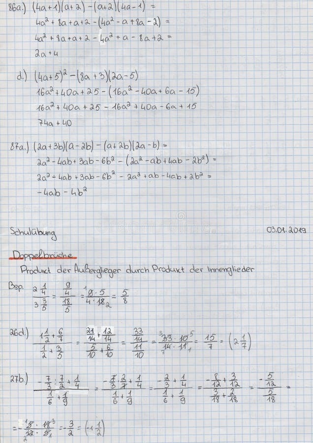 School Student S Notes on Mathematics in School Notebook about Rules ...