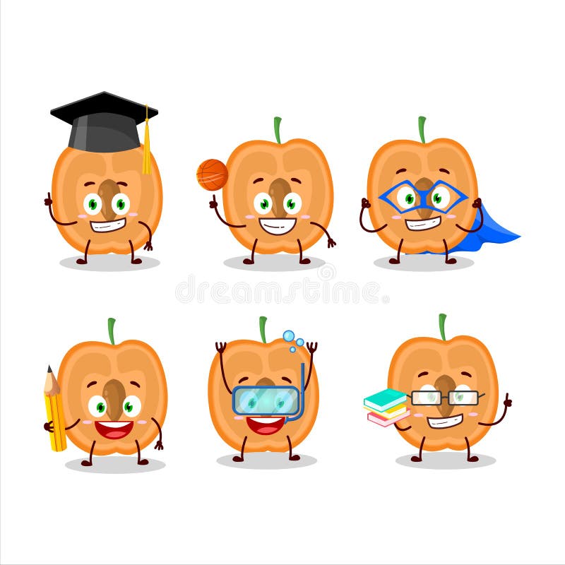 School Student of Slice of Apricot Cartoon Character with Various ...