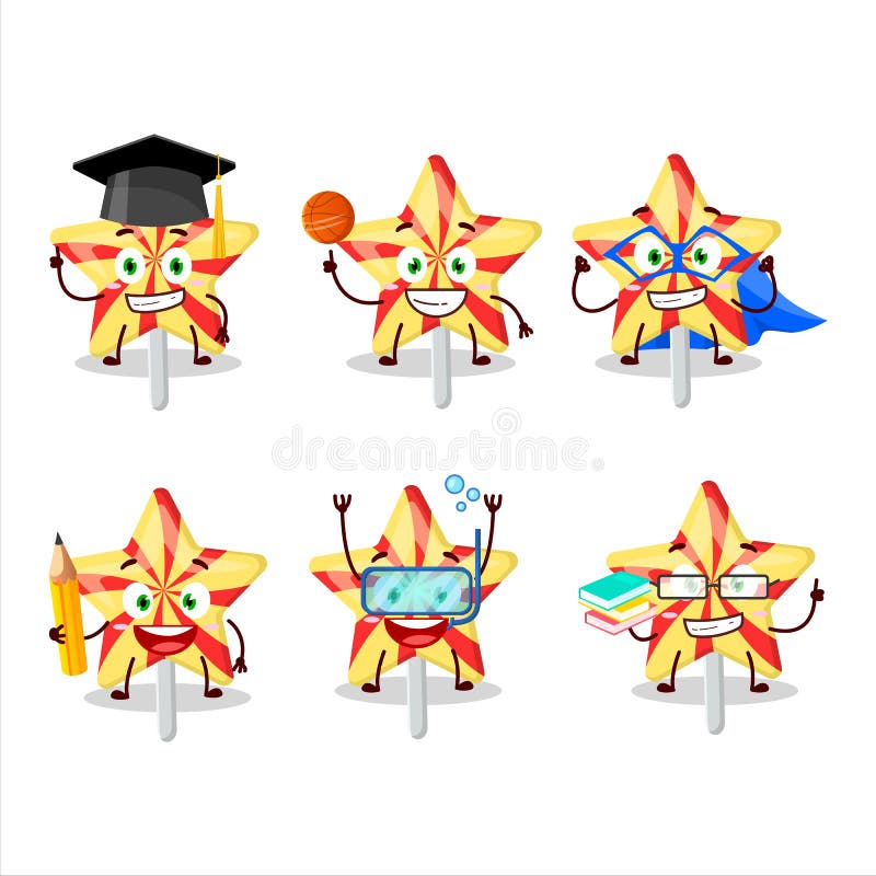 School Student of Star Candy Cartoon Character with Various Expressions ...