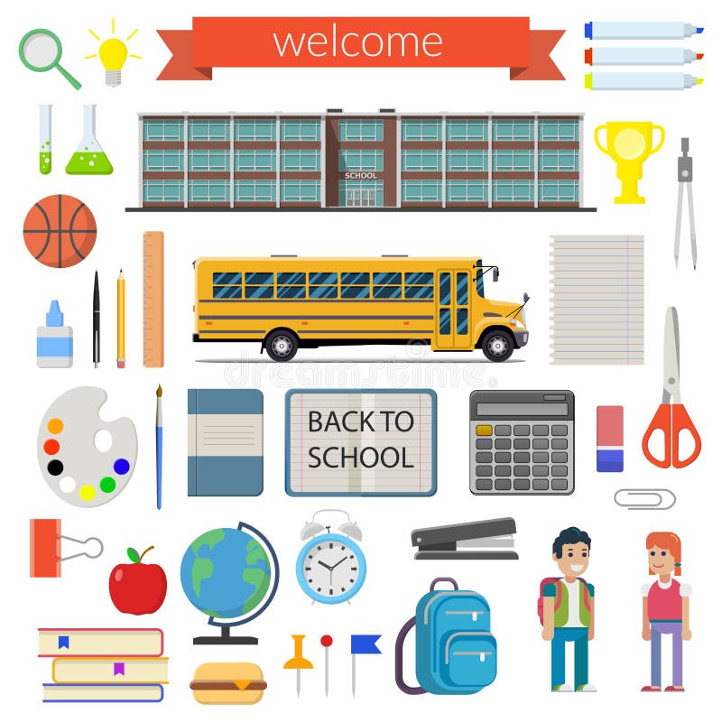School Student Stationery Supplies Set. Vector Illustration. Isolated ...