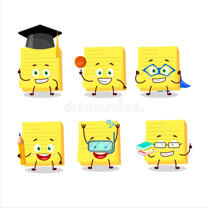 School Student of Sticky Notes Yellow Cartoon Character with Various ...
