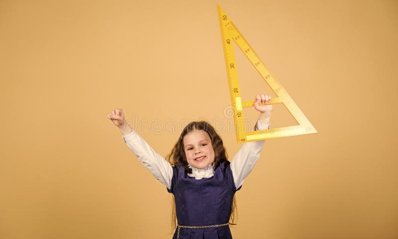 School Student Study Geometry. Kid School Uniform Hold Ruler. School ...