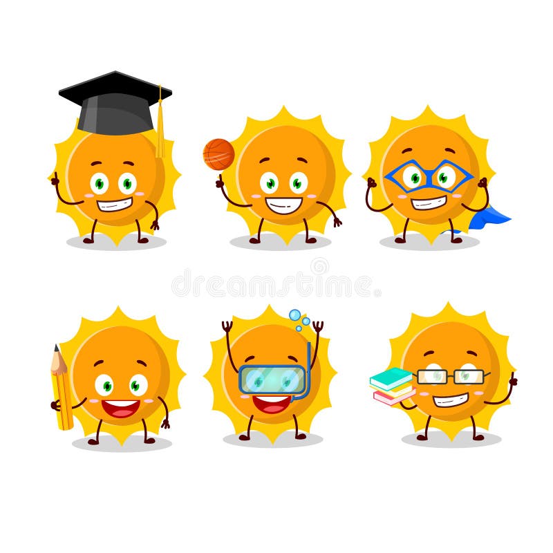 School Student of Sun Cartoon Character with Various Expressions Stock ...