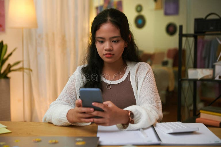 School Student Texting Friends Stock Photo - Image of education ...