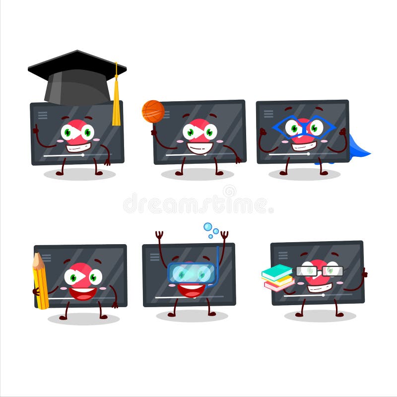 School Student of Video Play Button Cartoon Character with Various ...