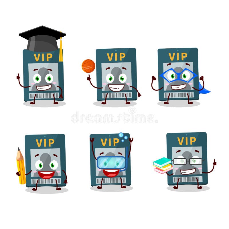 School Student of Vip Card Cartoon Character with Various Expressions ...