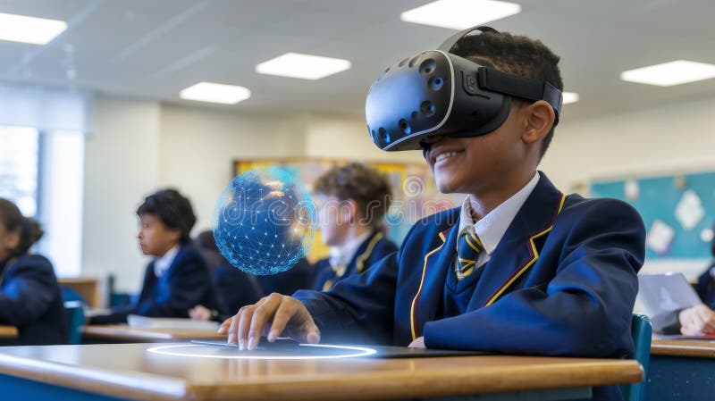 School Student with VR Headset Using AI Artificial Intelligence ...