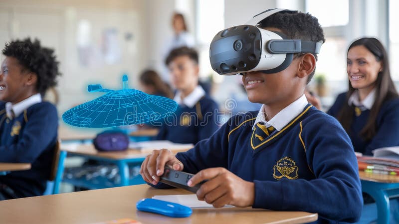 School Student with VR Headset Using AI Artificial Intelligence ...