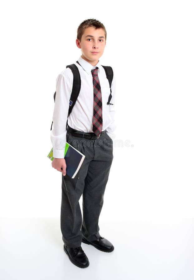 School Student in White Shirt and Greay Trousers. Stock Image - Image ...