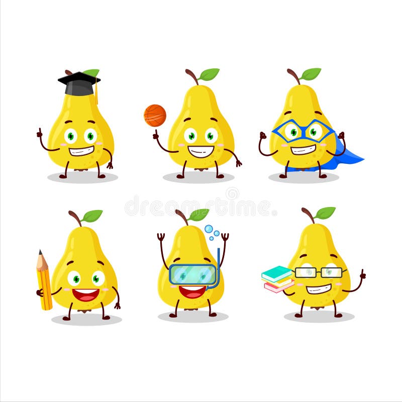 School Student of Yellow Pear Cartoon Character with Various ...