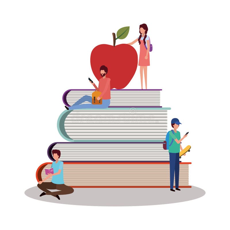 School Students with Books Vector Design Stock Vector - Illustration of ...