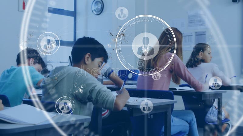 In School, Students in Classroom with Digital Network Connections ...