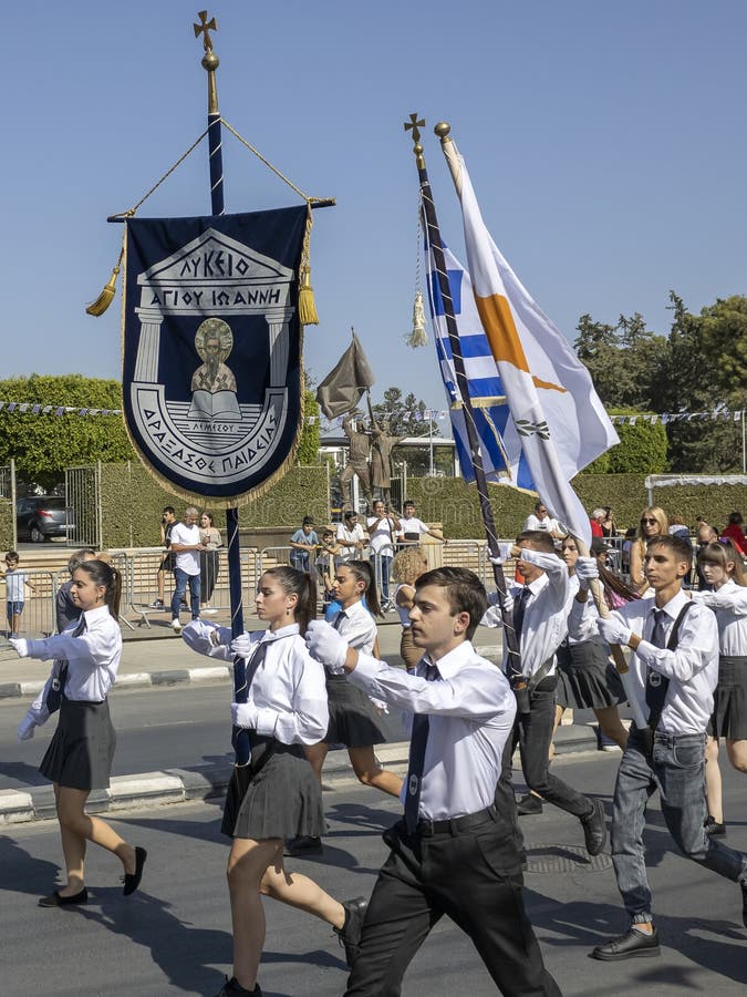 School Students with Flags on Parade, Limassol, Cypru Editorial Stock ...