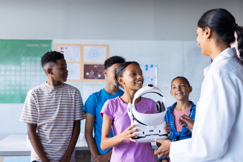 In School, Students Interacting with Indian Female Teacher while ...