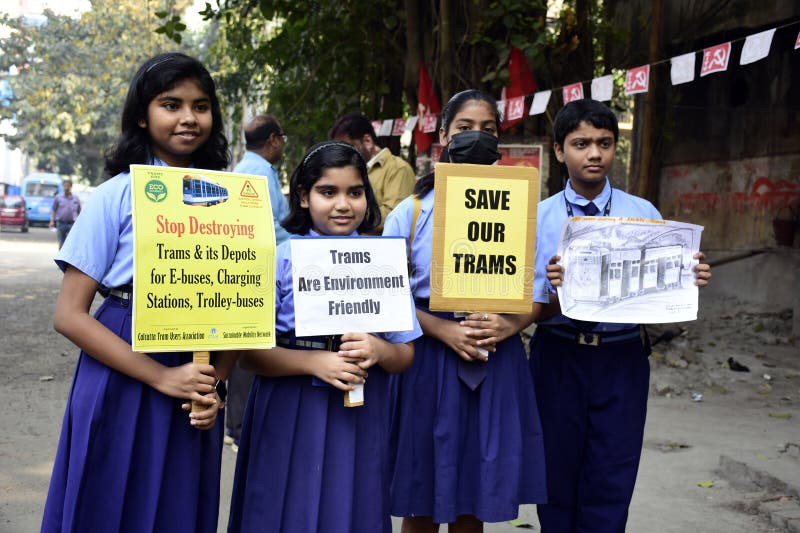 The School Students Protesting with Posters To Save Trams. Editorial ...