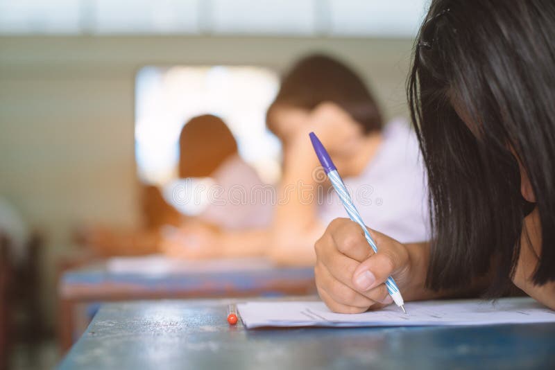 Students Taking Exam with Stress in School Classroom Stock Image ...