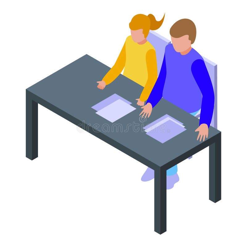 School Students Working Together at One Desk Isometric View Stock ...