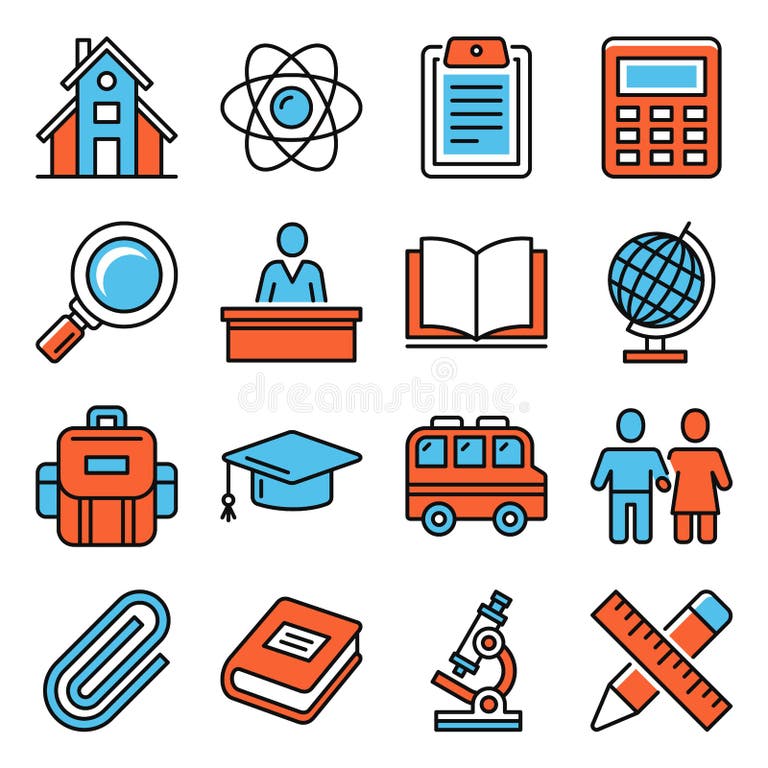 School Study Icons Set on White Background. Vector Stock Vector ...