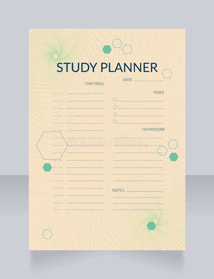 School Study Planner Worksheet Design Template Stock Vector ...